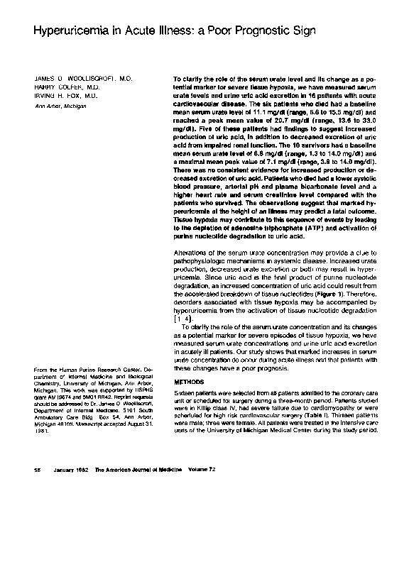 (PDF) Hyperuricemia in acute illness: a poor prognostic sign