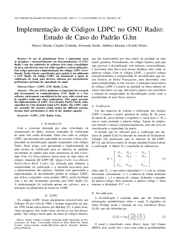 (PDF) Implementação de Códigos LDPC no GNU Radio: Estudo de Caso do ...