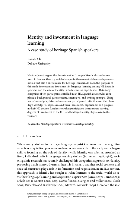 (PDF) Identity and investment in language learning: a case study of ...