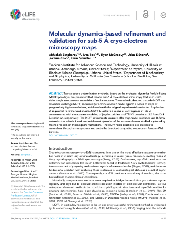 (PDF) Molecular dynamics-based model refinement and validation for sub-5 Å cryo-electron ...