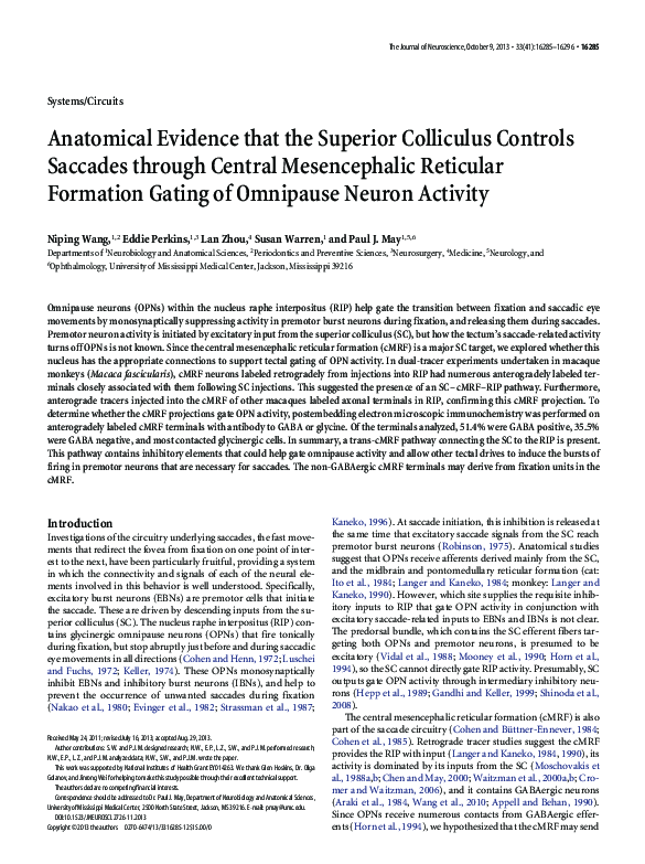 (PDF) Anatomical Evidence that the Superior Colliculus Controls ...