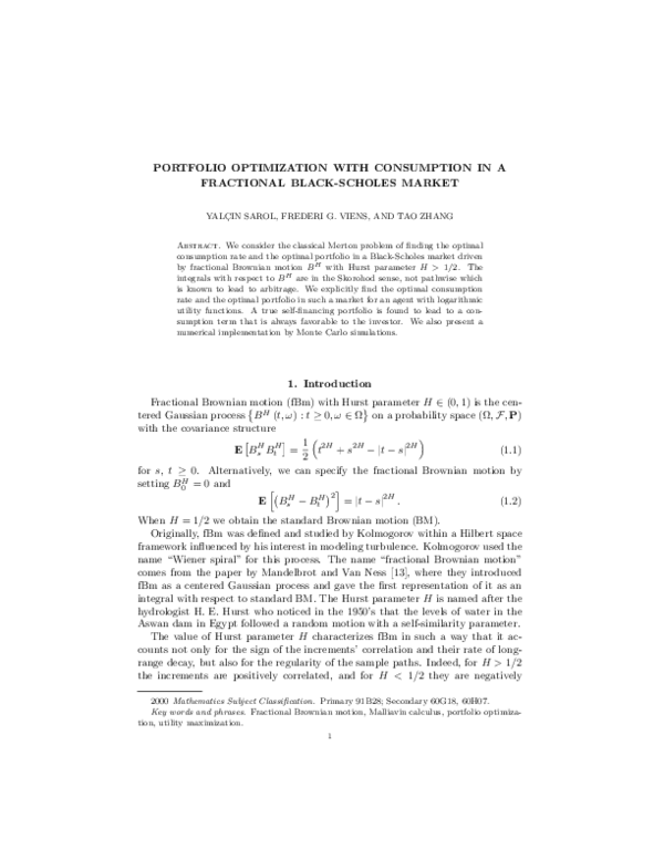 (PDF) Portfolio optimization with consumption in a fractional Black ...