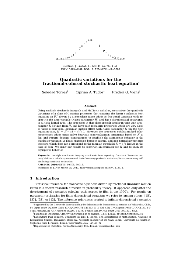 (PDF) Quadratic variations for the fractional-colored stochastic heat ...