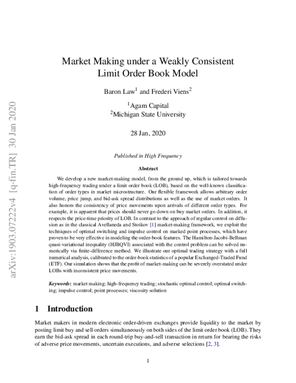 (PDF) Market making under a weakly consistent limit order book model