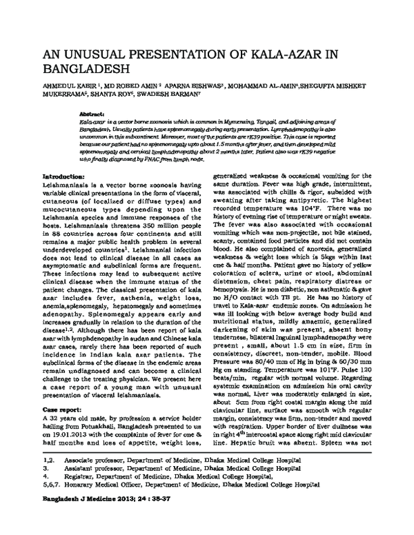 (PDF) An Unusual Presentation of Kala-Azar in Bangladesh