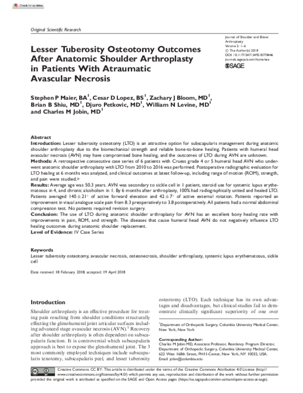 (PDF) Lesser Tuberosity Osteotomy Outcomes After Anatomic Shoulder ...
