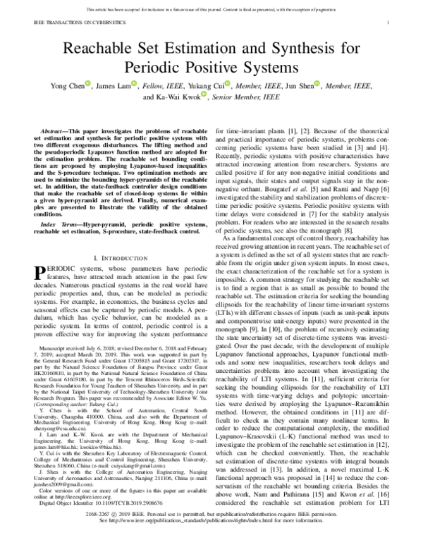 Pdf Reachable Set Estimation And Synthesis For Periodic Positive Systems