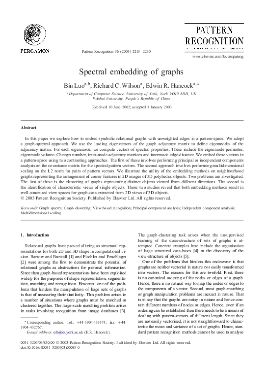 (PDF) Spectral embedding of graphs