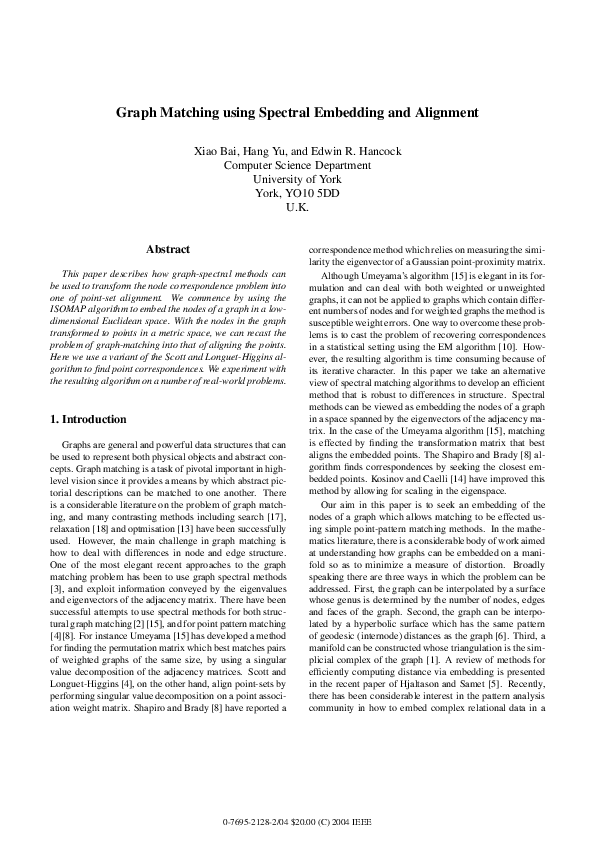 (PDF) Graph matching using spectral embedding and alignment