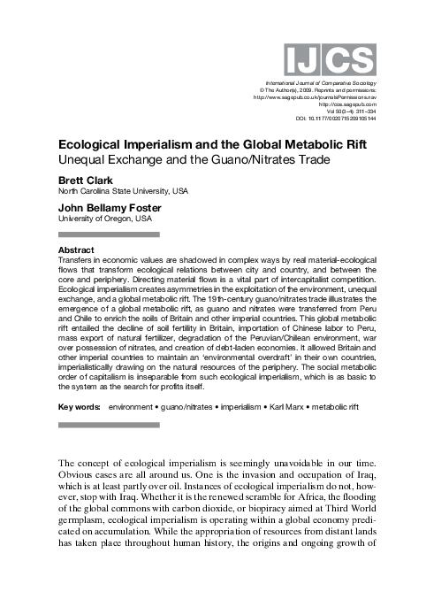 (PDF) Ecological Imperialism and the Global Metabolic Rift: Unequal ...