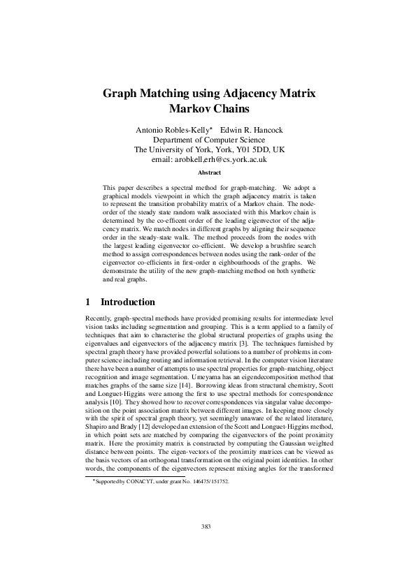 (PDF) Graph matching using adjacency matrix Markov chains