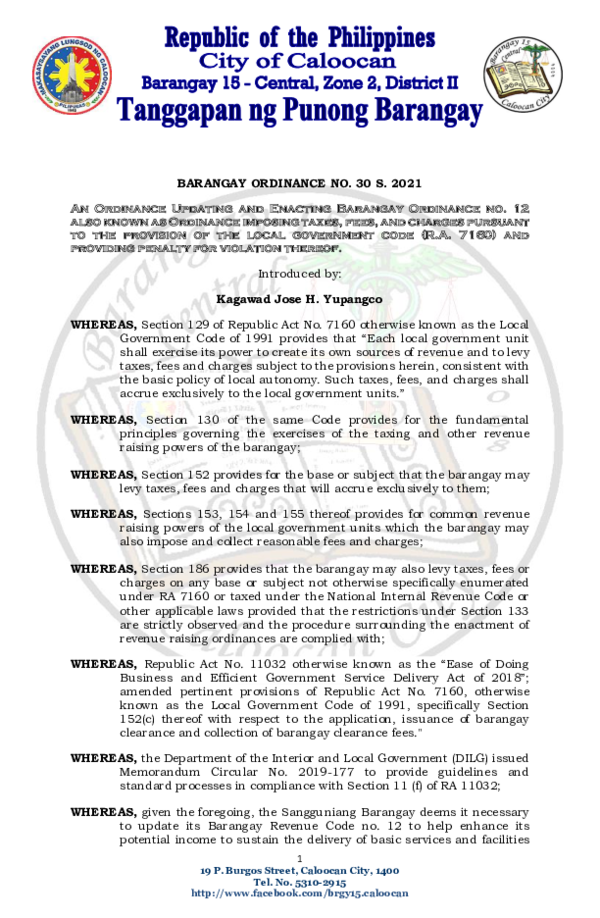 (PDF) Updated Revenue Code of Barangay 15 District 2 Caloocan City.