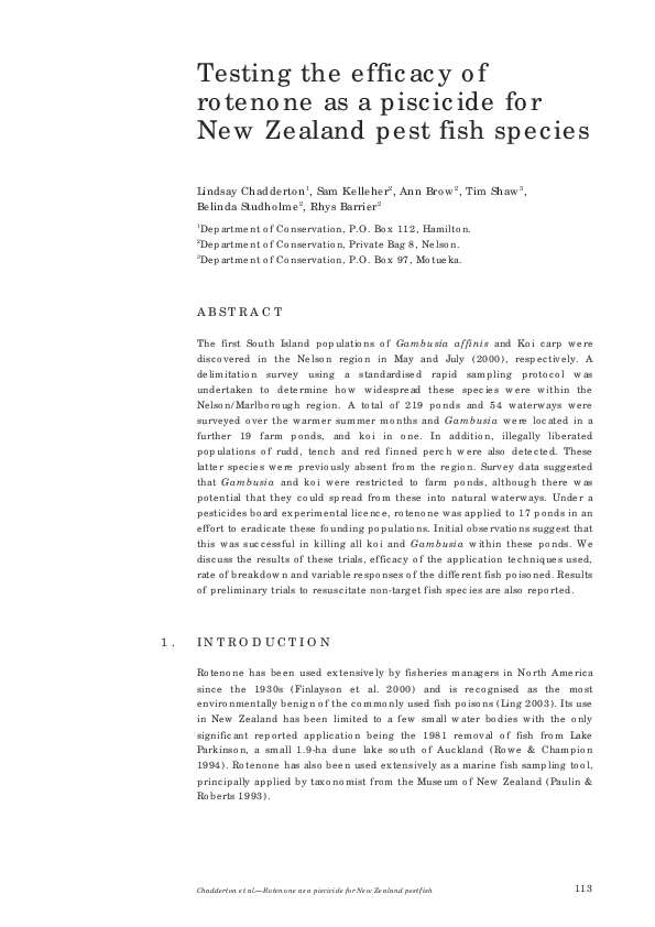(PDF) Testing the efficacy of rotenone as a piscicide for New Zealand ...