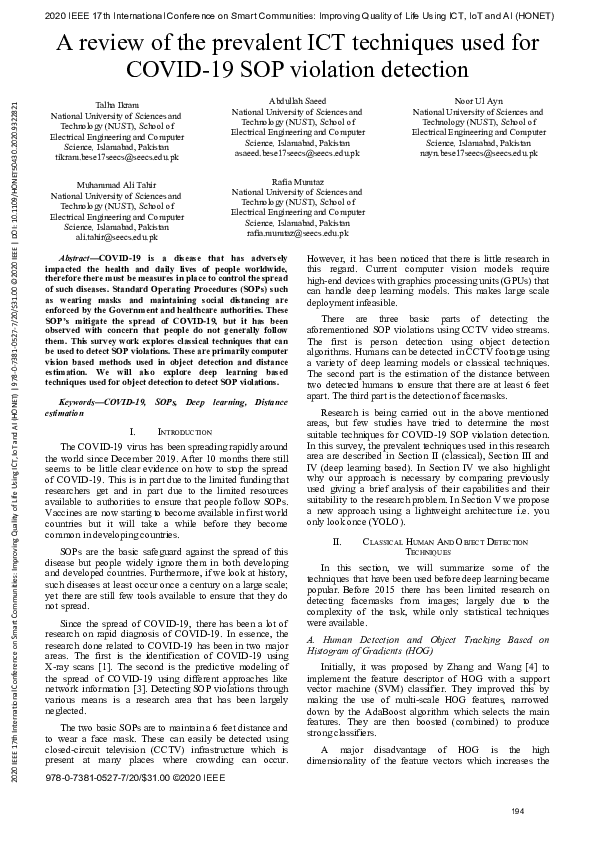 (PDF) A review of the prevalent ICT techniques used for COVID-19 SOP ...