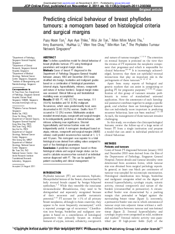 (PDF) Predicting clinical behaviour of breast phyllodes tumours: a ...