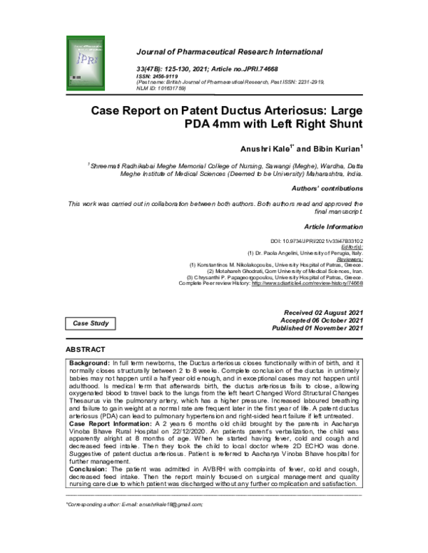 (PDF) Case Report on Patent Ductus Arteriosus: Large PDA 4mm with Left ...