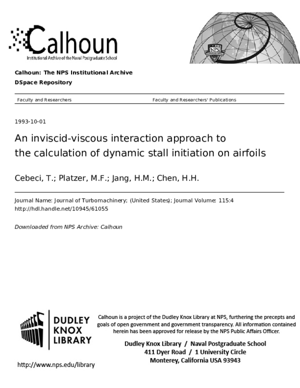 (PDF) An Inviscid-Viscous Interaction Approach to the Calculation of Dynamic Stall Initiation on ...