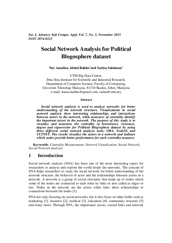 (PDF) Social Network Analysis for Political Blogosphere dataset