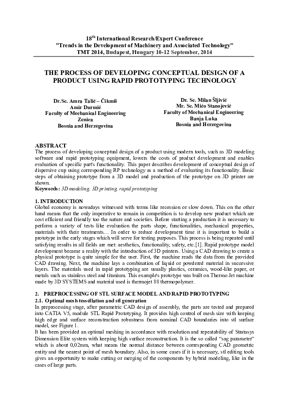 (PDF) The Process of Developing Conceptual Design of a Product Using Rapid Prototyping Technology