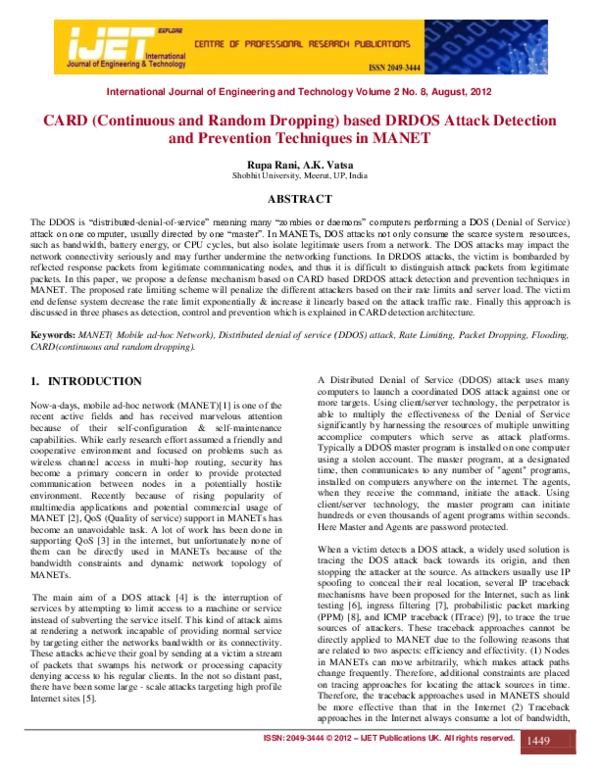 (PDF) CARD (Continuous and Random Dropping) based DRDOS Attack Detection and Prevention ...