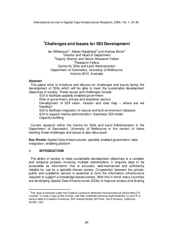 (PDF) Challenges and issues for SDI Development