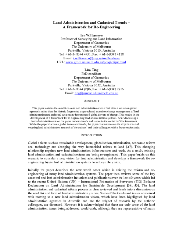 (PDF) Land administration and cadastral trends — a framework for re ...