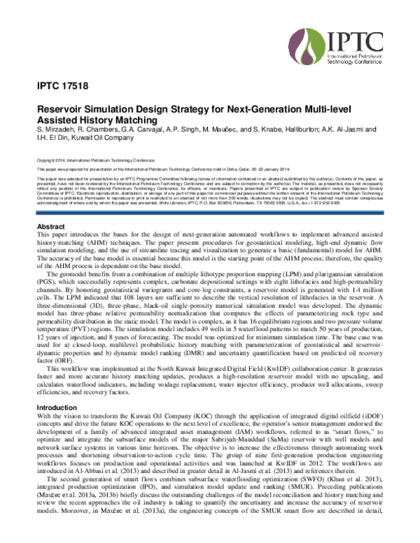 (PDF) Reservoir Simulation Design Strategy for Next-Generation Multi-level Assisted History ...