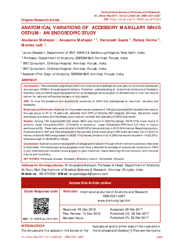 (PDF) Anatomical Variations of Accessory Maxillary Sinus Ostium: An ...