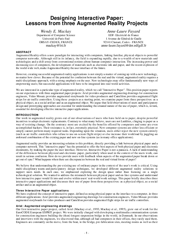 (PDF) Designing interactive paper: lessons from three augmented reality ...