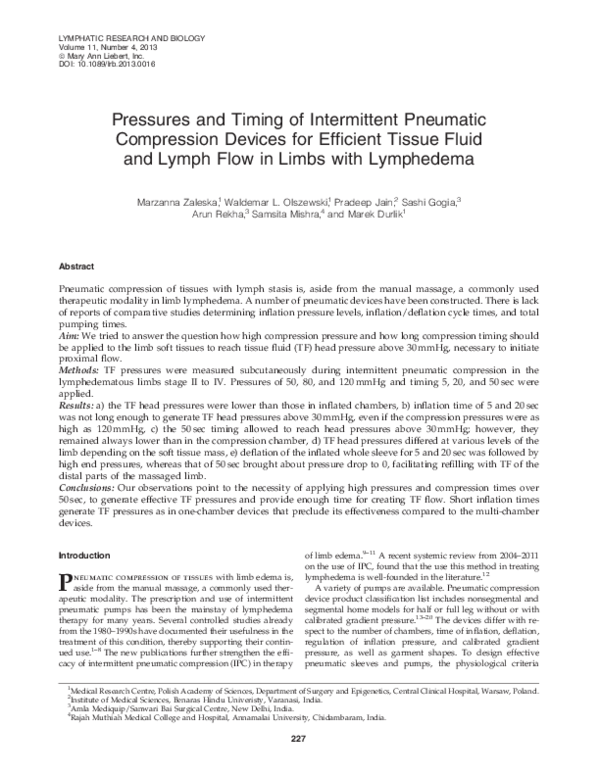 (PDF) Pressures and Timing of Intermittent Pneumatic Compression ...