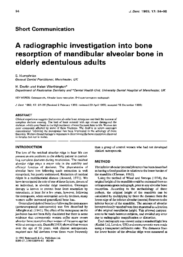 (PDF) A radiographic investigation into bone resorption of mandibular ...