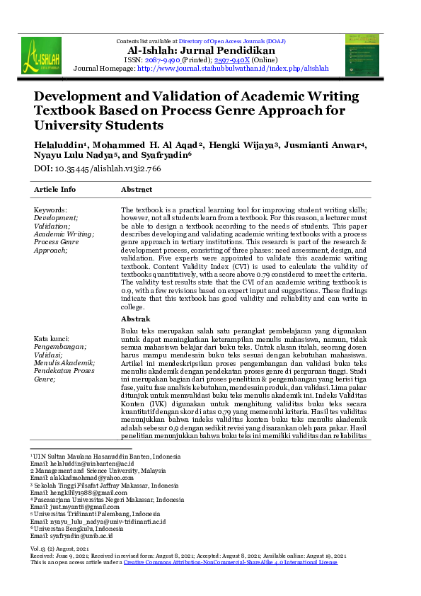 (PDF) Development and Validation of Academic Writing Textbook Based on ...