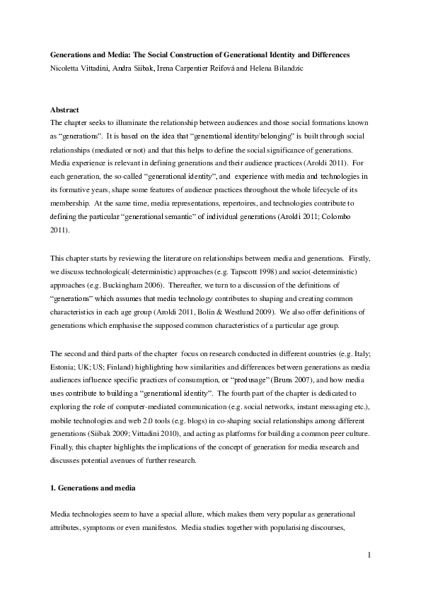 (PDF) Generations and Media: The Social Construction of Generational ...