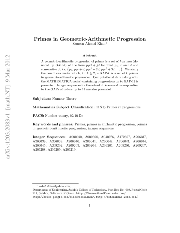 (PDF) Primes in Geometric-Arithmetic Progression