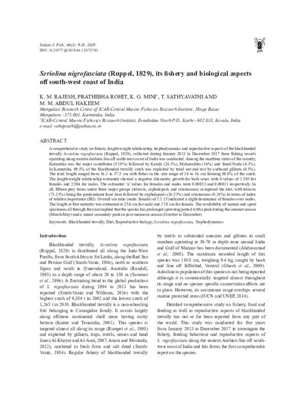 (PDF) Seriolina nigrofasciata (Ruppel, 1829), its fishery and ...