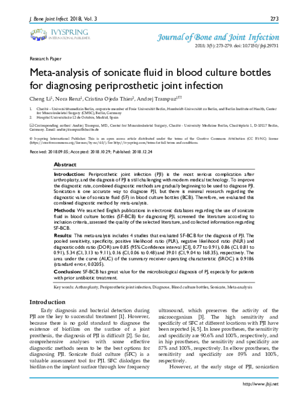 (PDF) Meta-analysis of sonicate fluid in blood culture bottles for ...