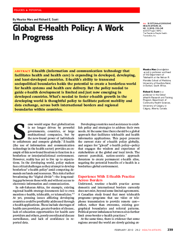 (PDF) Global e-health policy: A work in progress