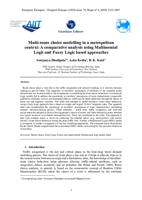 Pdf Multi Route Choice Modelling In A Metropolitan Context A Comparative Analysis Using