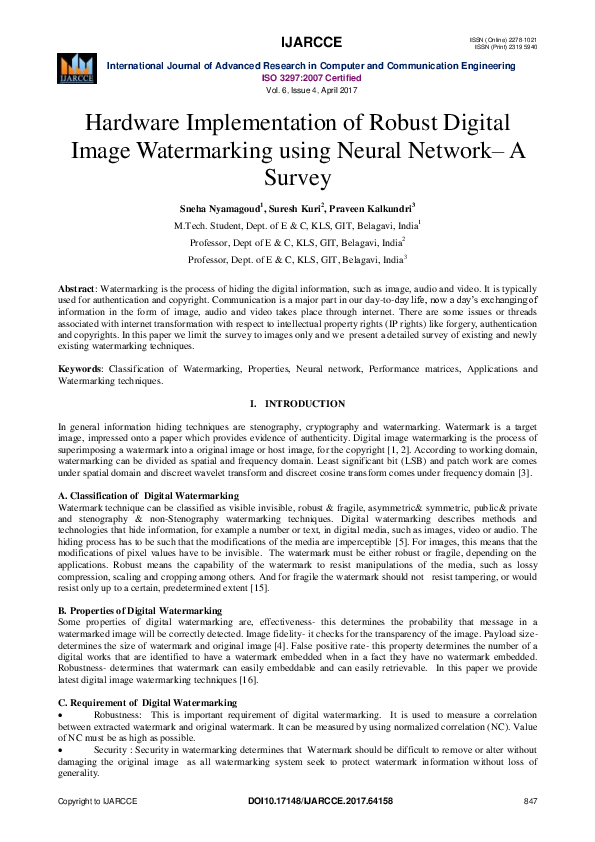 (PDF) Hardware Implementation of Robust Digital Image Watermarking ... (PDF) Hardware Implementation of Robust Digital Image Watermarking ...