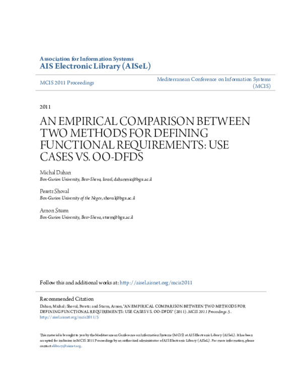 (PDF) An Empirical Comparison Between Two Methods for Defining Functional Requirements: Use ...