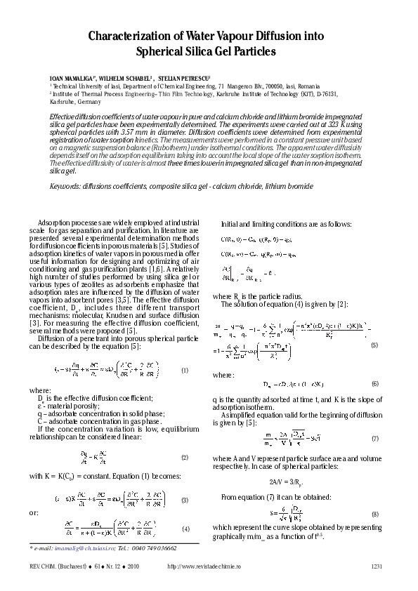 (PDF) Characterization of Water Vapour Diffusion into Spherical Silica ...
