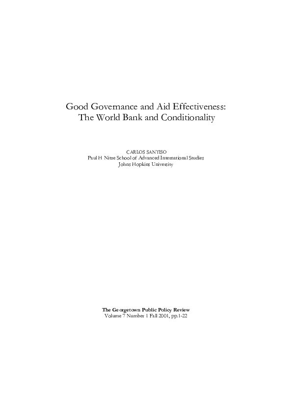 (PDF) WORLD BANK AND GOOD GOVERNANCE: Good Governance and Aid ...