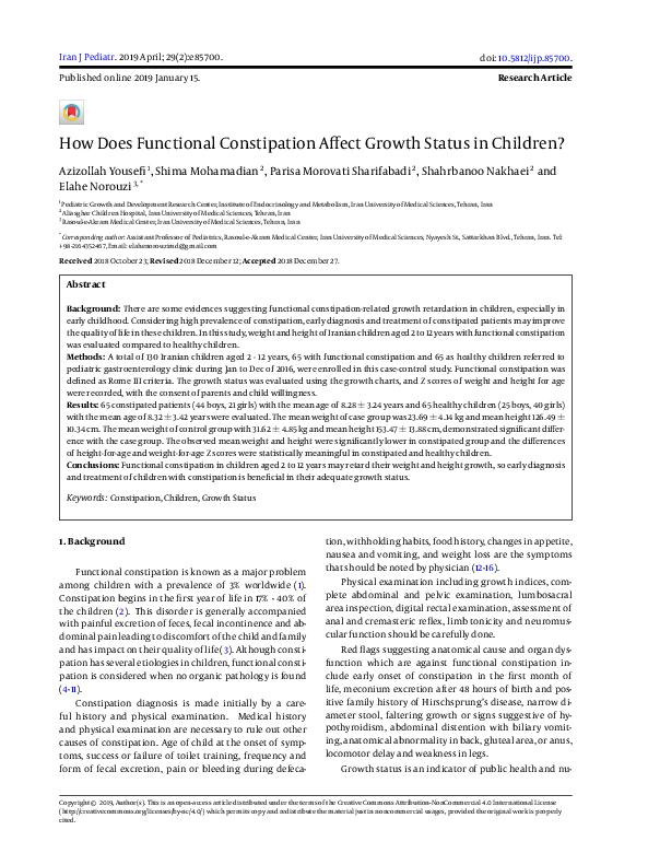 (PDF) How Does Functional Constipation Affect Growth Status in Children?