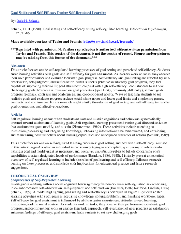 (PDF) Goal setting and self-efficacy during self-regulated learning