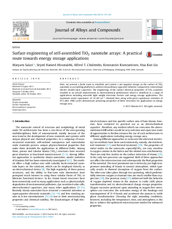 (PDF) Surface engineering of self-assembled TiO2 nanotube arrays: A practical route towards ...