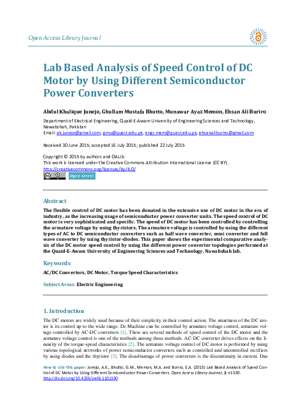 (PDF) Lab Based Analysis of Speed Control of DC Motor by Using ...