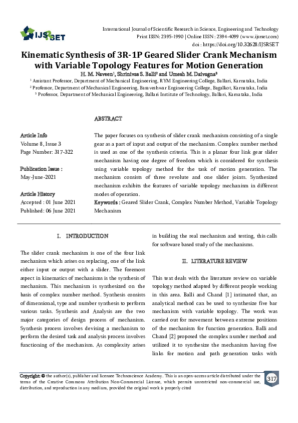 (PDF) Kinematic Synthesis of 3R-1P Geared Slider Crank Mechanism with ...