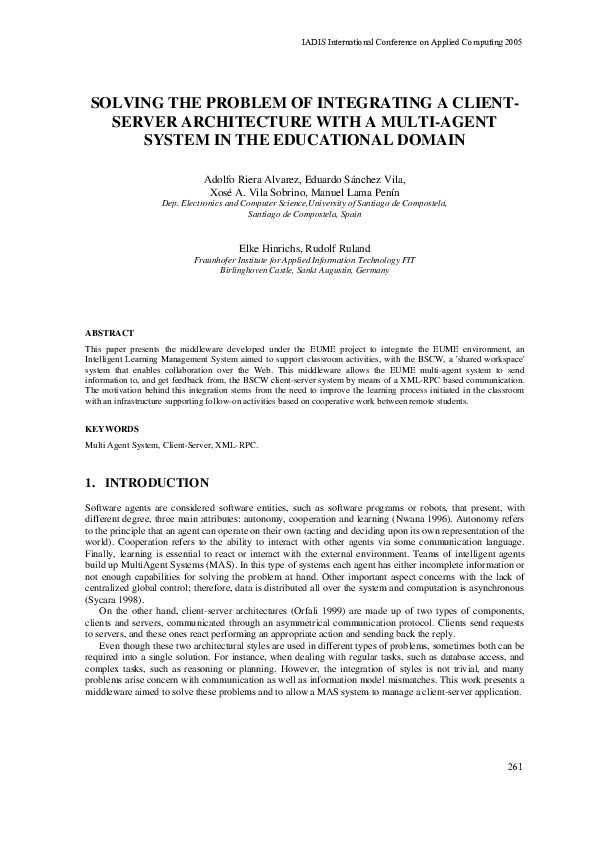 (PDF) SOLVING THE PROBLEM OF INTEGRATING A CLIENT-SERVER ARCHITECTURE WITH A MULTI-AGENT SYSTEM ...