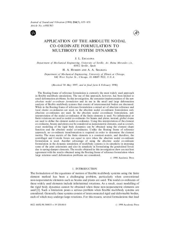 (PDF) Application of the absolute nodal coordinate formulation to multibody system dynamics