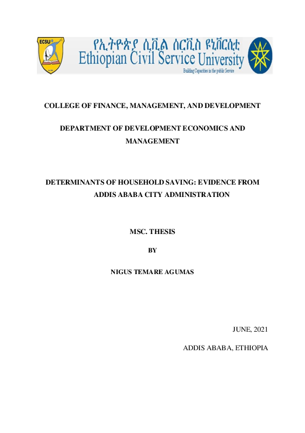 (PDF) DETERMINANTS OF HOUSEHOLD SAVING: EVIDENCE FROM ADDIS ABABA CITY ...